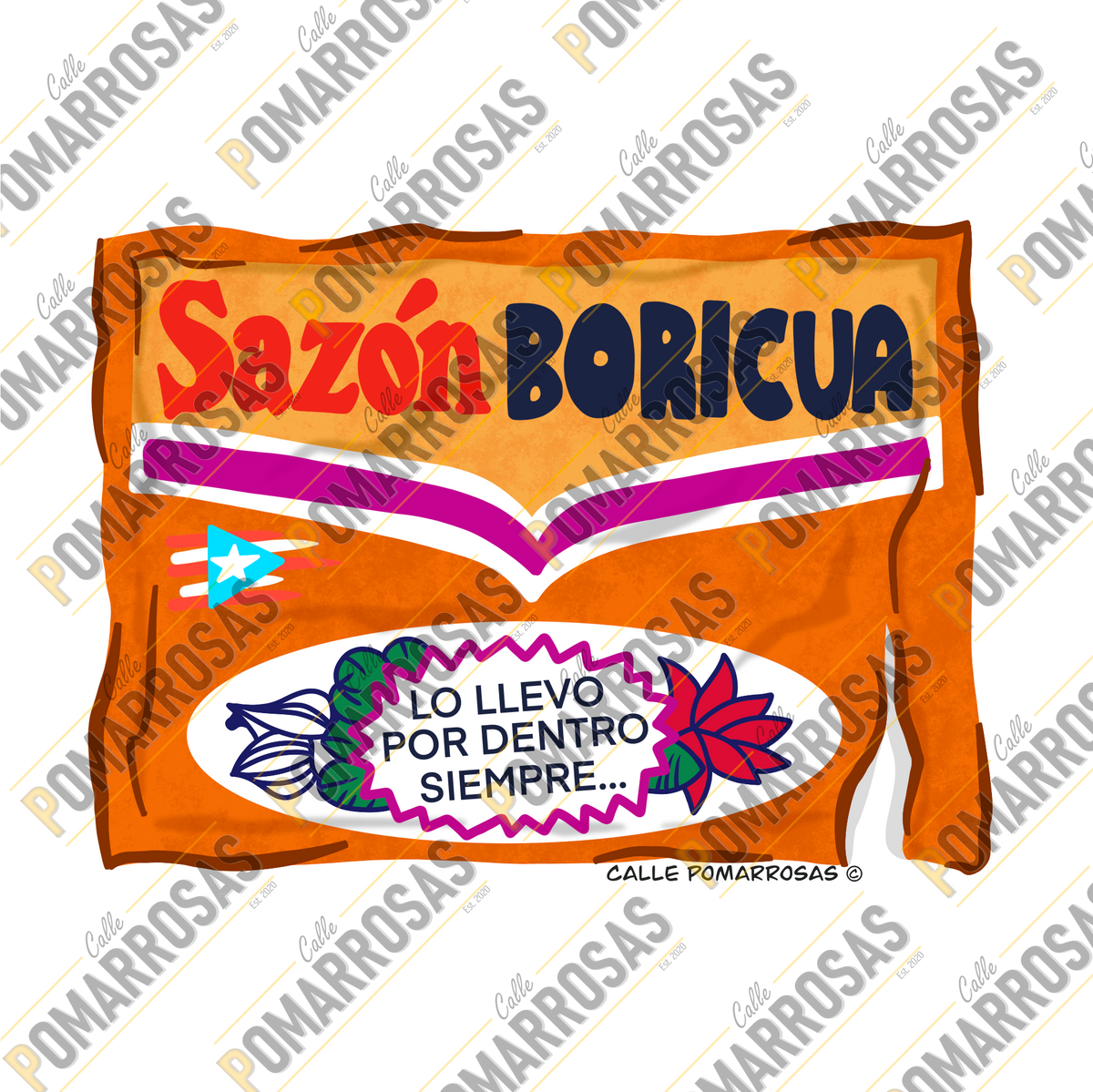 Mini Sticker: Sazón Boricua – Calle Pomarrosas LLC